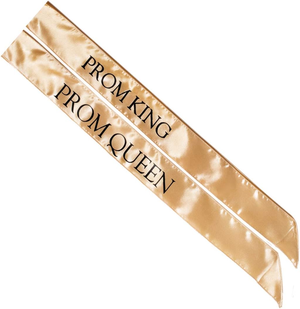 Amazon.com: Anderson's Blue Satin Prom King and Queen Sashes, Gold ...