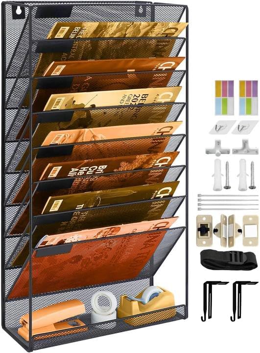 Amazon.com : PLSOPPKG 9 Tier Mesh Hanging Wall File Organizer Vertical ...
