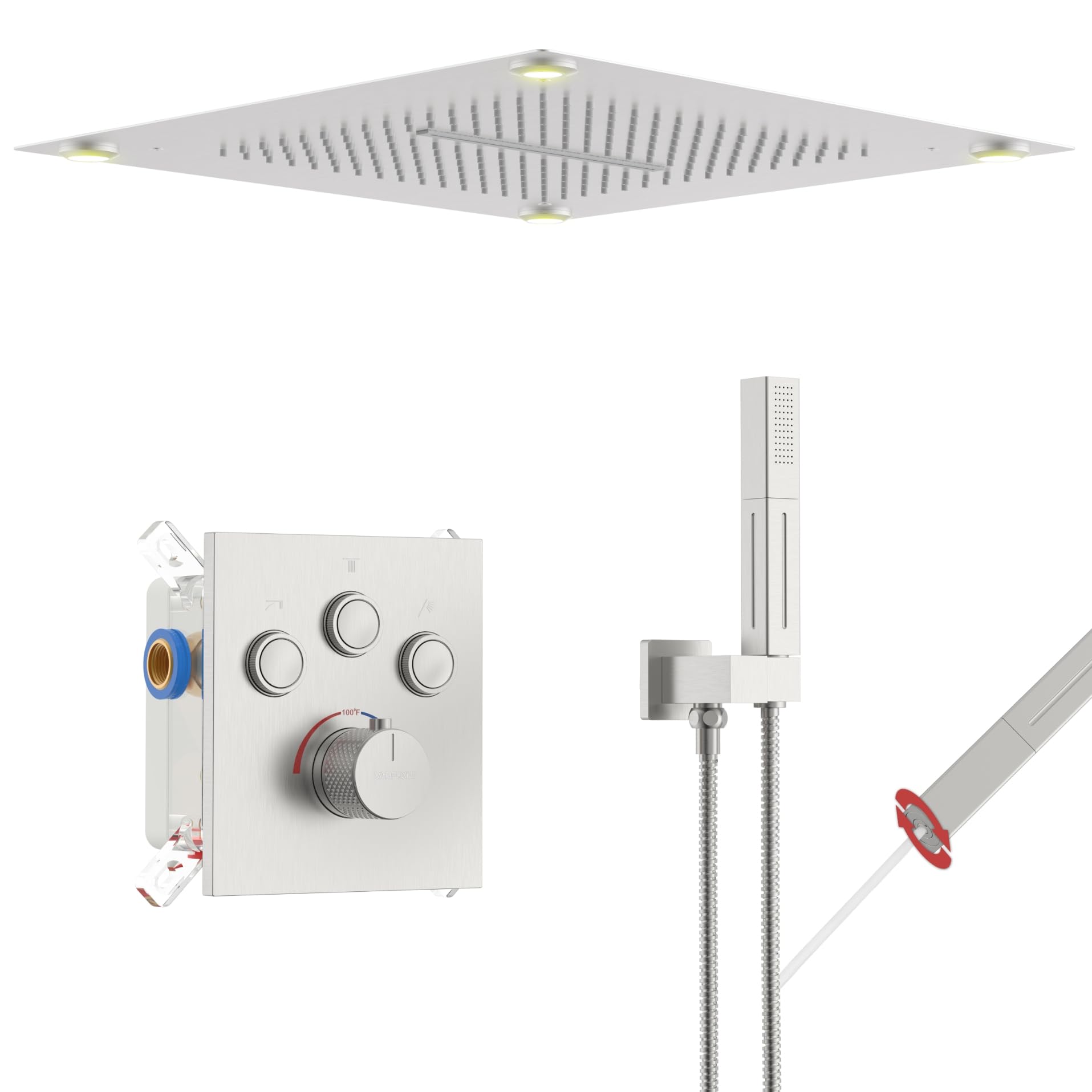 Snapklik.com : VANFOXLE Thermostatic Shower Faucet Set Brushed Nickel Shower System,Push Button ...