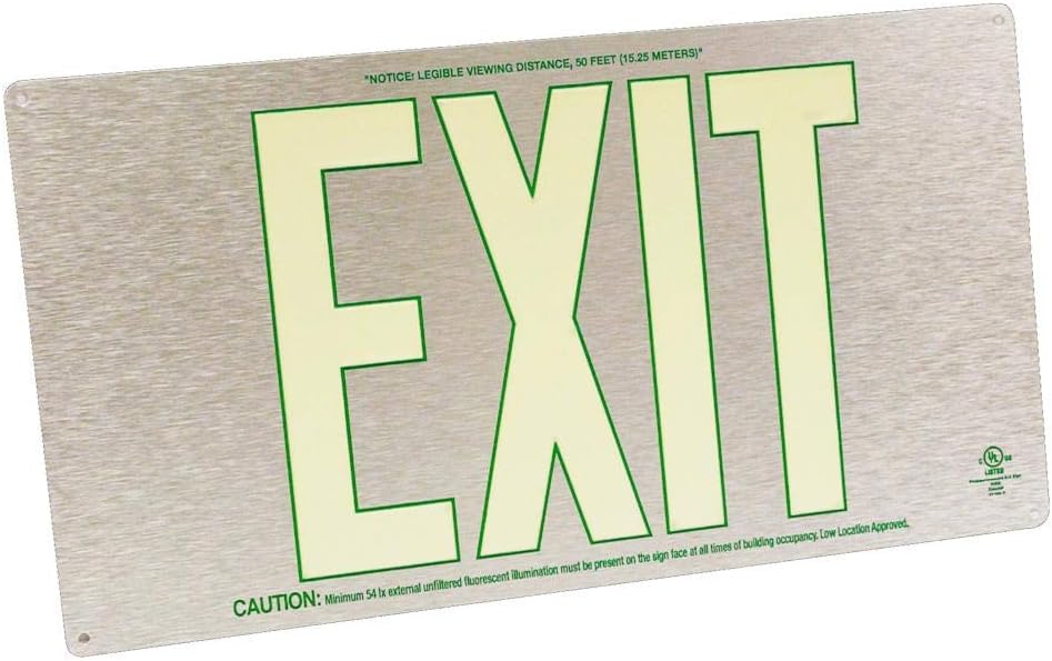 Amazon.com: Single Face - Photoluminescent Exit Sign - Green - 50 ft ...