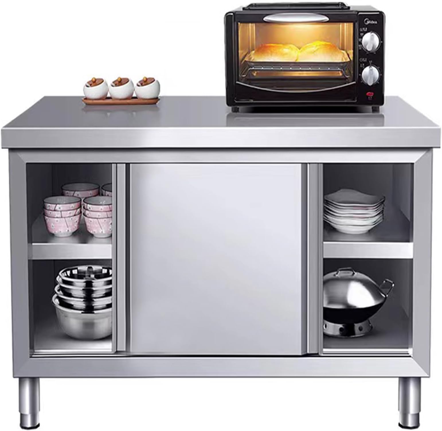 Amazon.com: EHONXI Stainless Steel Commercial Worktable w/Sliding Doors ...