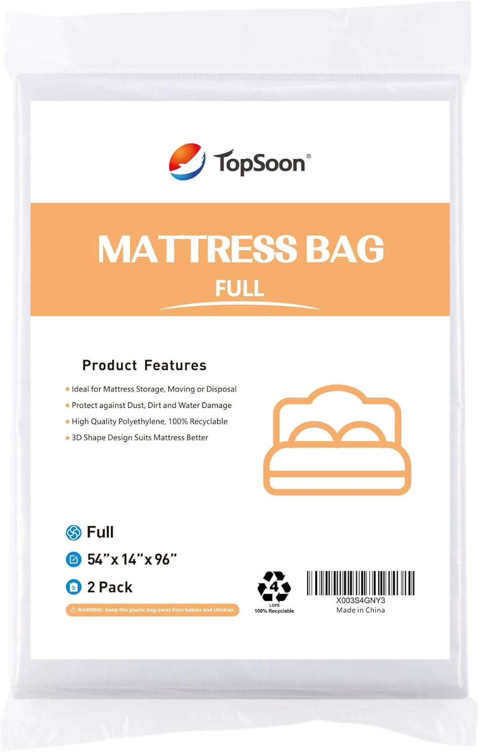 Amazon.com: TopSoon 2PK Mattress Bag – Clear Plastic Mattress Disposal ...