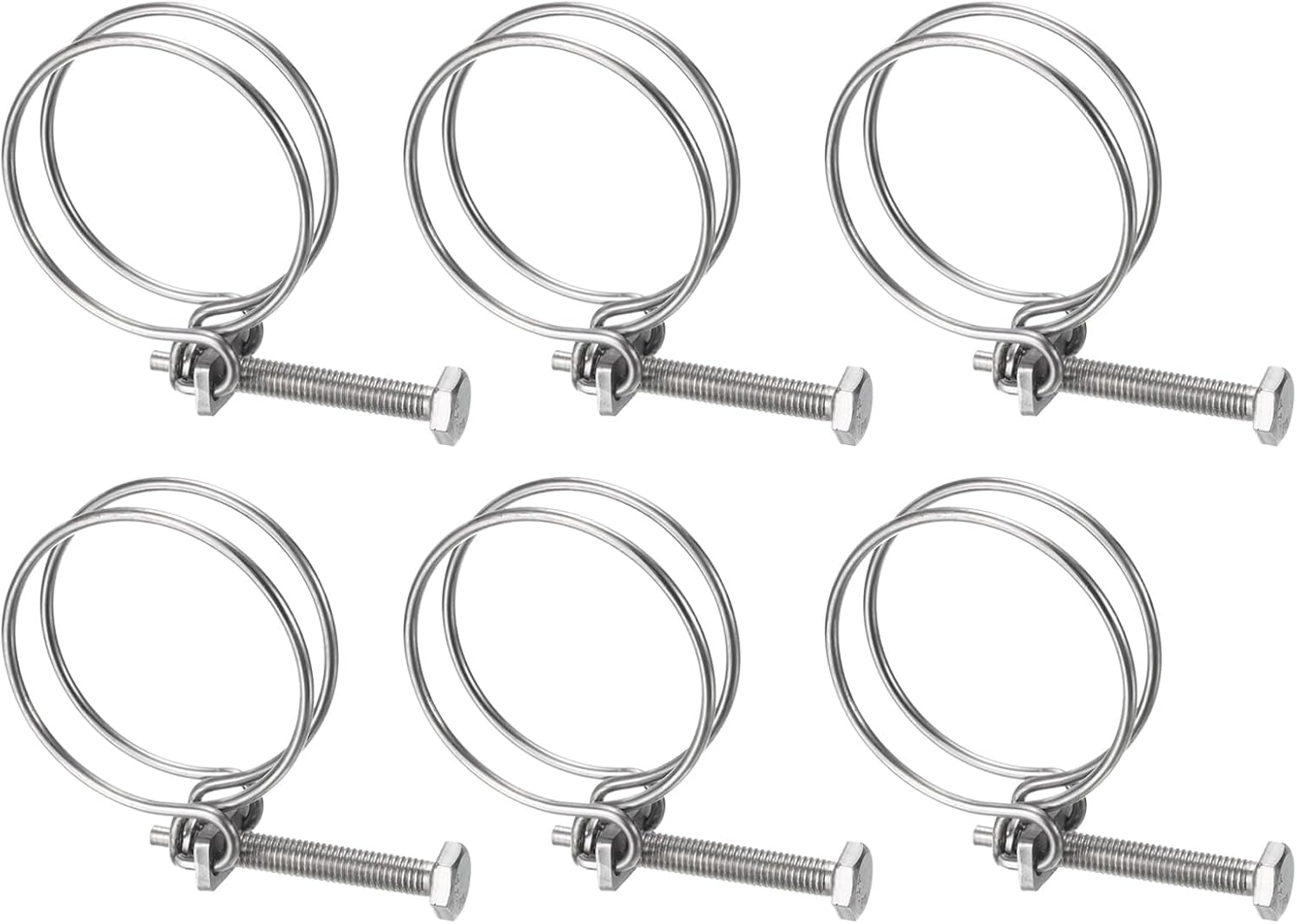 uxcell 6Pcs Double Wire Hose Clamp, 51-57mm Adjustable Stainless Steel ...
