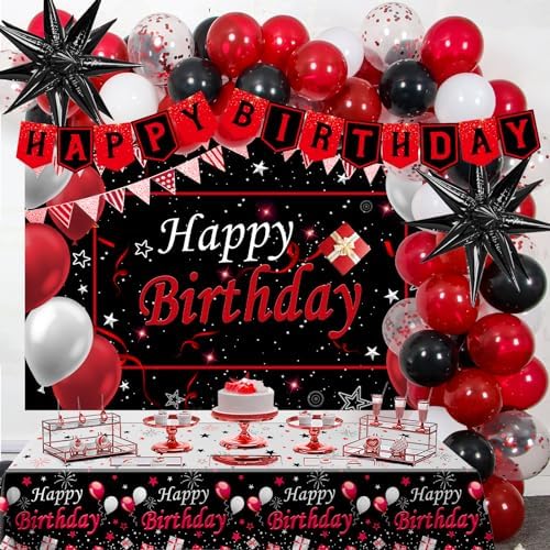 Amazon.com: InBy 49pcs Red and Black Birthday Party Decoration Kit for ...