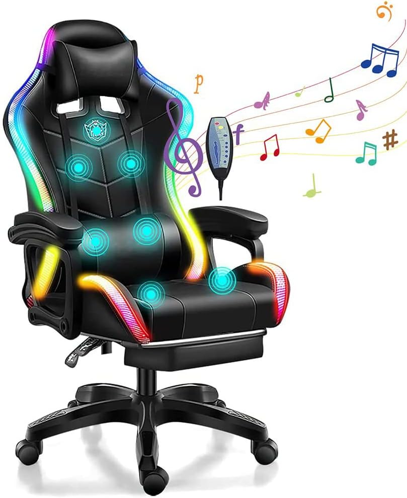 Amazon.com: RGB Gaming Chair with Speakers and LED Light, Ergonomic 7 ...