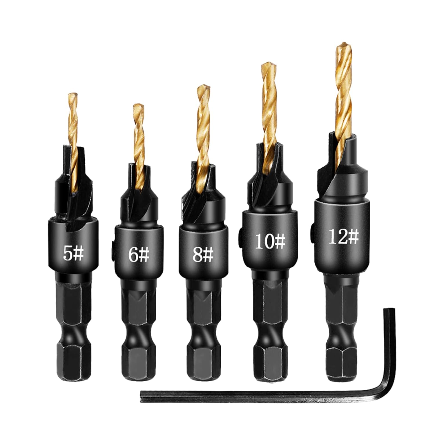 Countersink Drill Bit Set, 5pcs Counter Sinker Drill Bits, Hex Shank ...