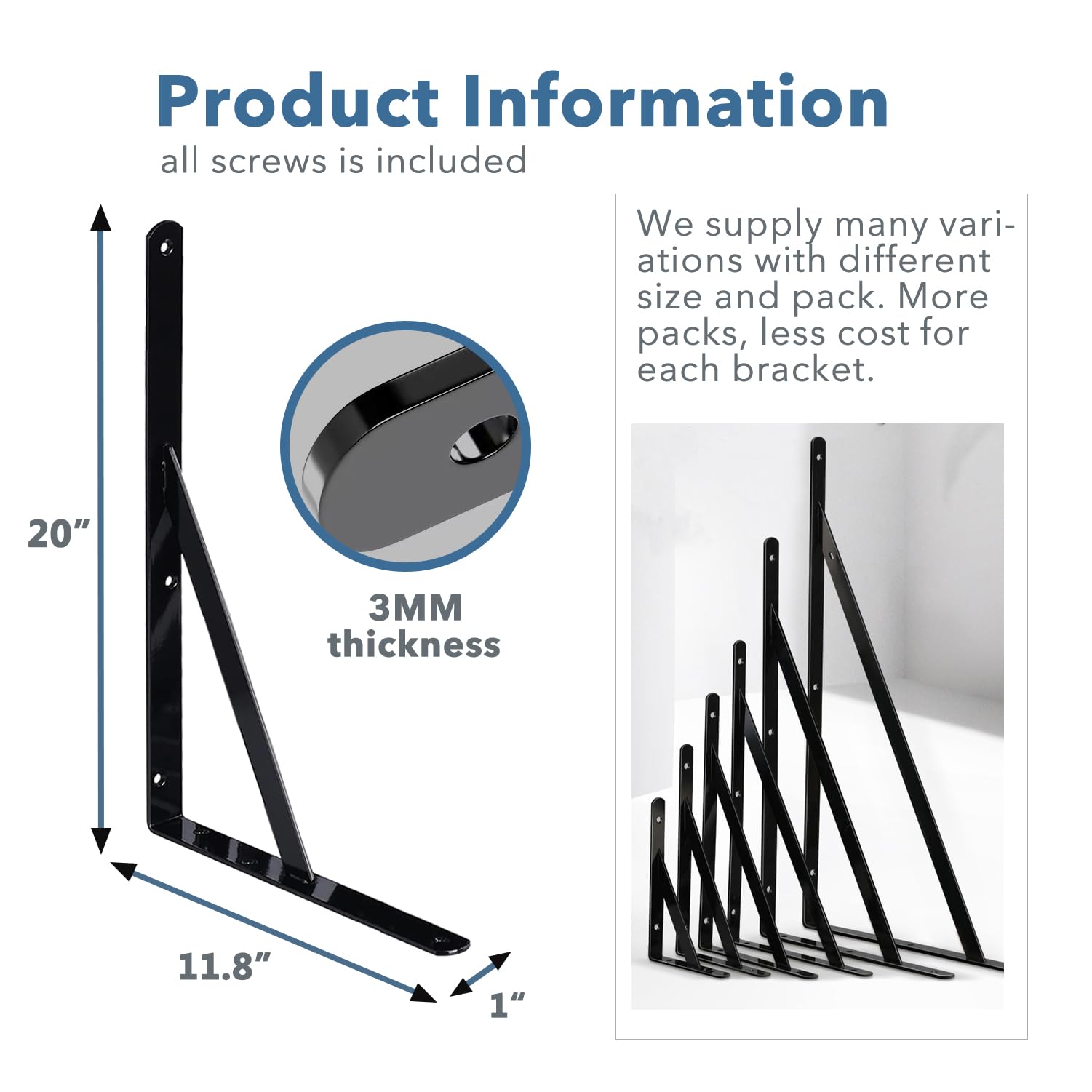 Snapklik.com : Shelf Brackets 12 Pack 20 Inch Heavy Duty Brackets For ...
