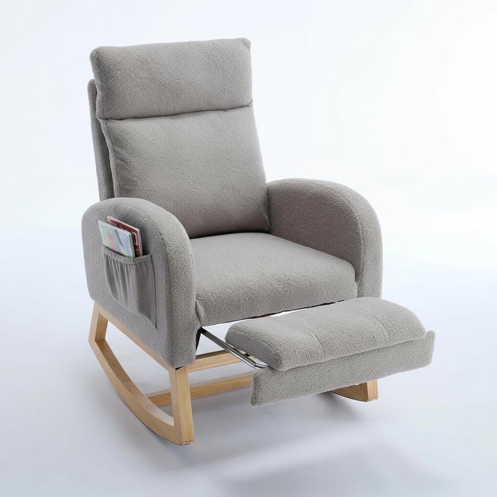 Amazon.com: Modern Teddy Fabric Rocking Chair with Footstool, Nursery ...