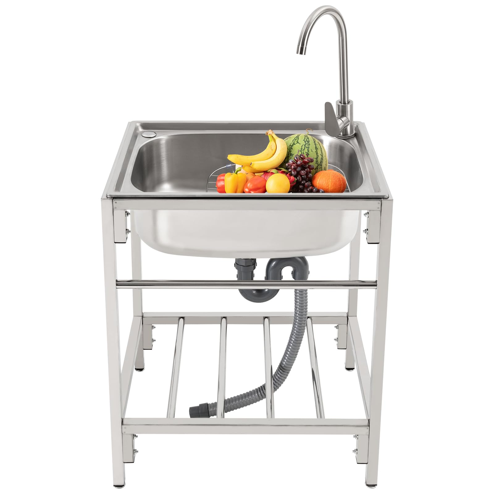 Free Standing Stainless,Stainless Steel Single Basin Kitchen Sink with ...