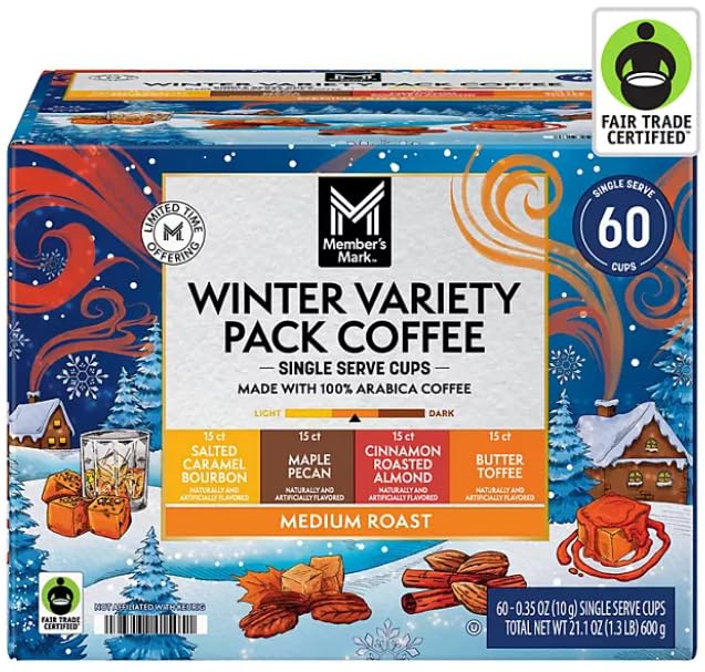 Amazon.com: Member Mark Medium Roast Winter Coffee Pods, Variety Pack | Includes 60 single serve ...