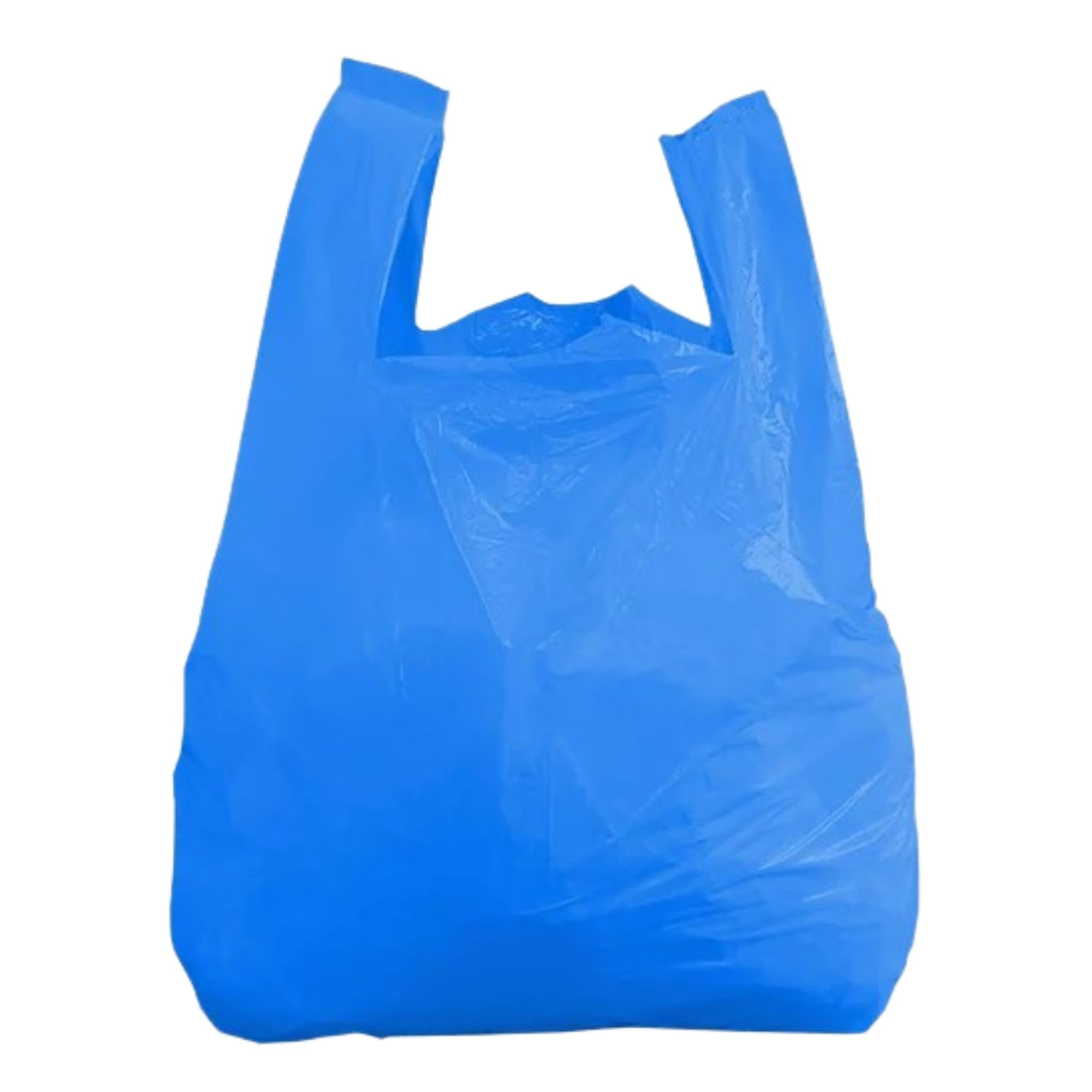 ezkart | 200pk Large Blue Plastic Carrier Bags with Handles, 11 x 17 x ...