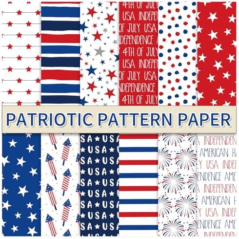 Amazon.com : Whaline 40 Sheets Patriotic Pattern Paper Star Fireworks ...