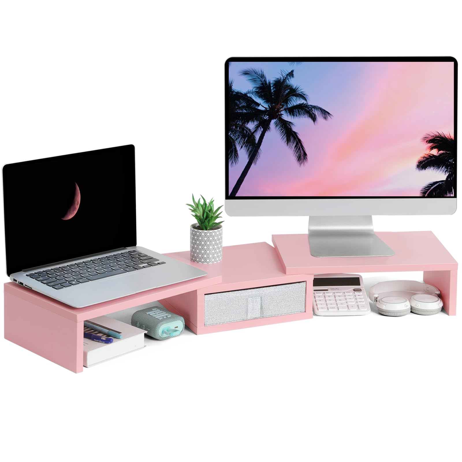 Amazon.com: TEAMIX Pink Dual Monitor Stand Riser with Drawer - Length ...