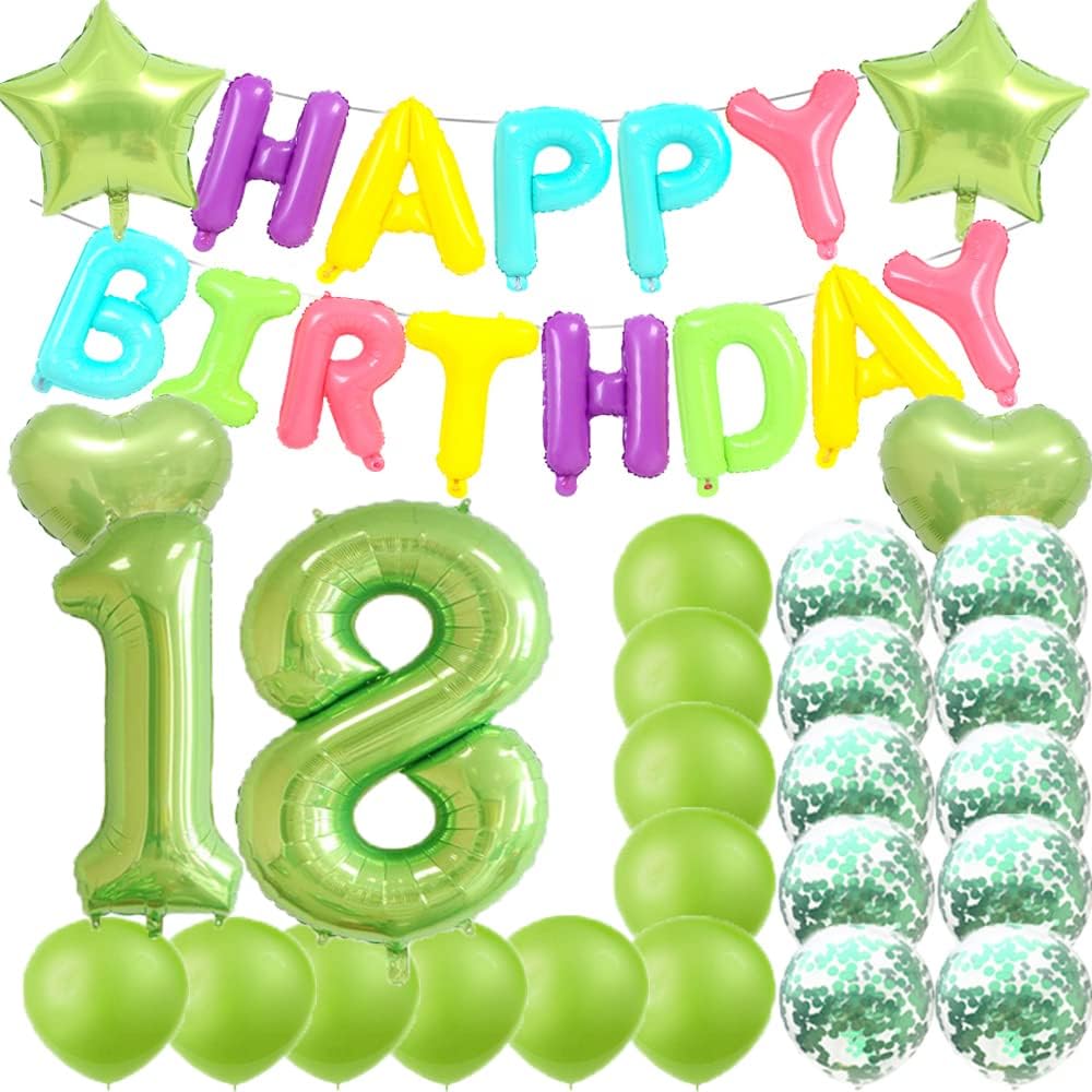 Amazon.com: ZSNWGZ Sweet 18th Birthday Decorations Party Supplies,Green ...
