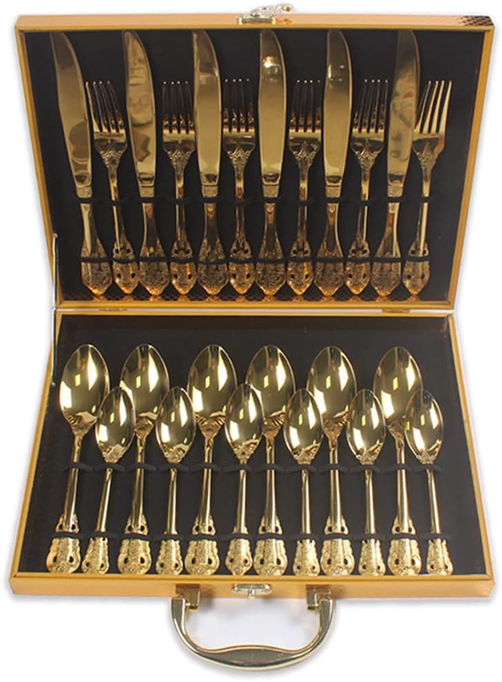 Amazon.com | LAIION Silverware Set Golden Color flatware set 24-Piece ...