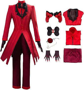 Alastor Cosplay with Wig Glasses Red Set Hazbin Cosplay Hotel Alastor ...