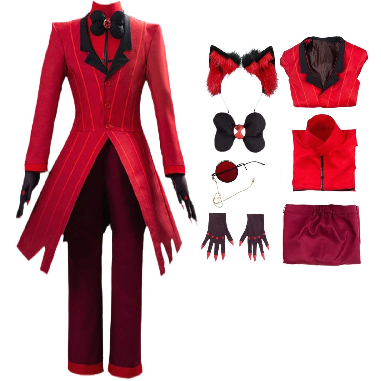 Hsjzbqsm Alastor Hazbin Hotel Cosplay Costume With Wig Glasses Red ...