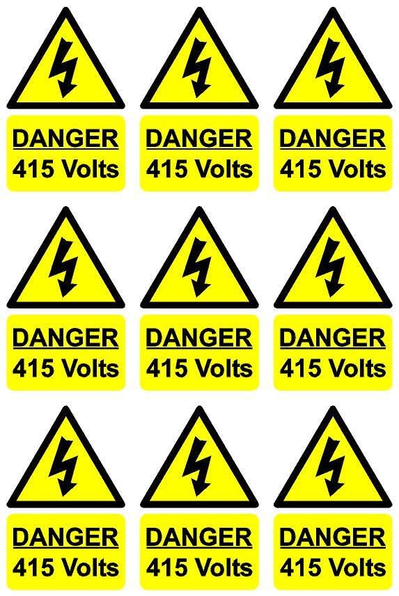 Danger 415 volts electric safety sign - Pack of 9 100mm x 66mm Self ...