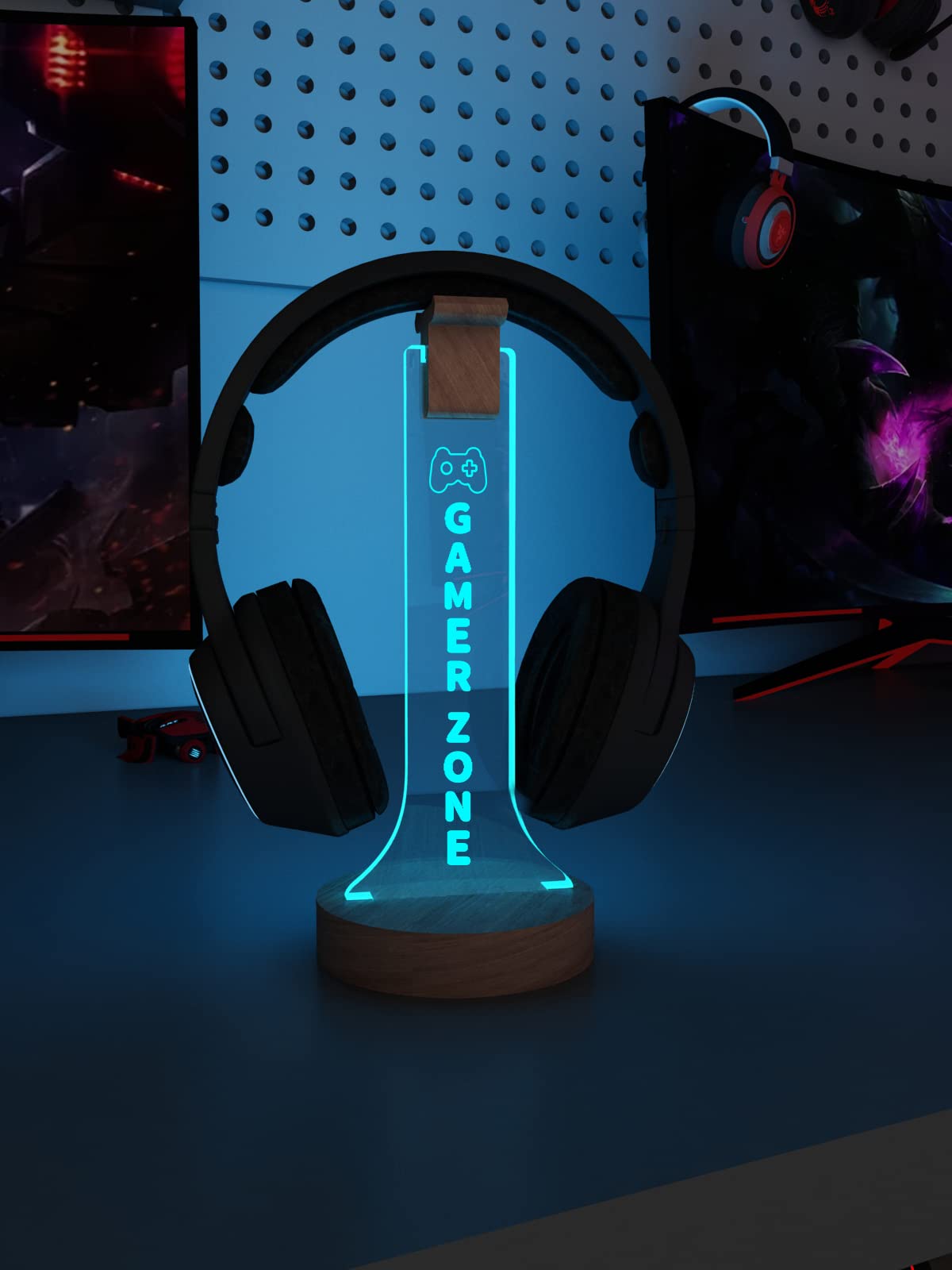 YuanDian Gamer Zone Licht bis Kopfhörer Stand für Schreibtisch, Gaming ...