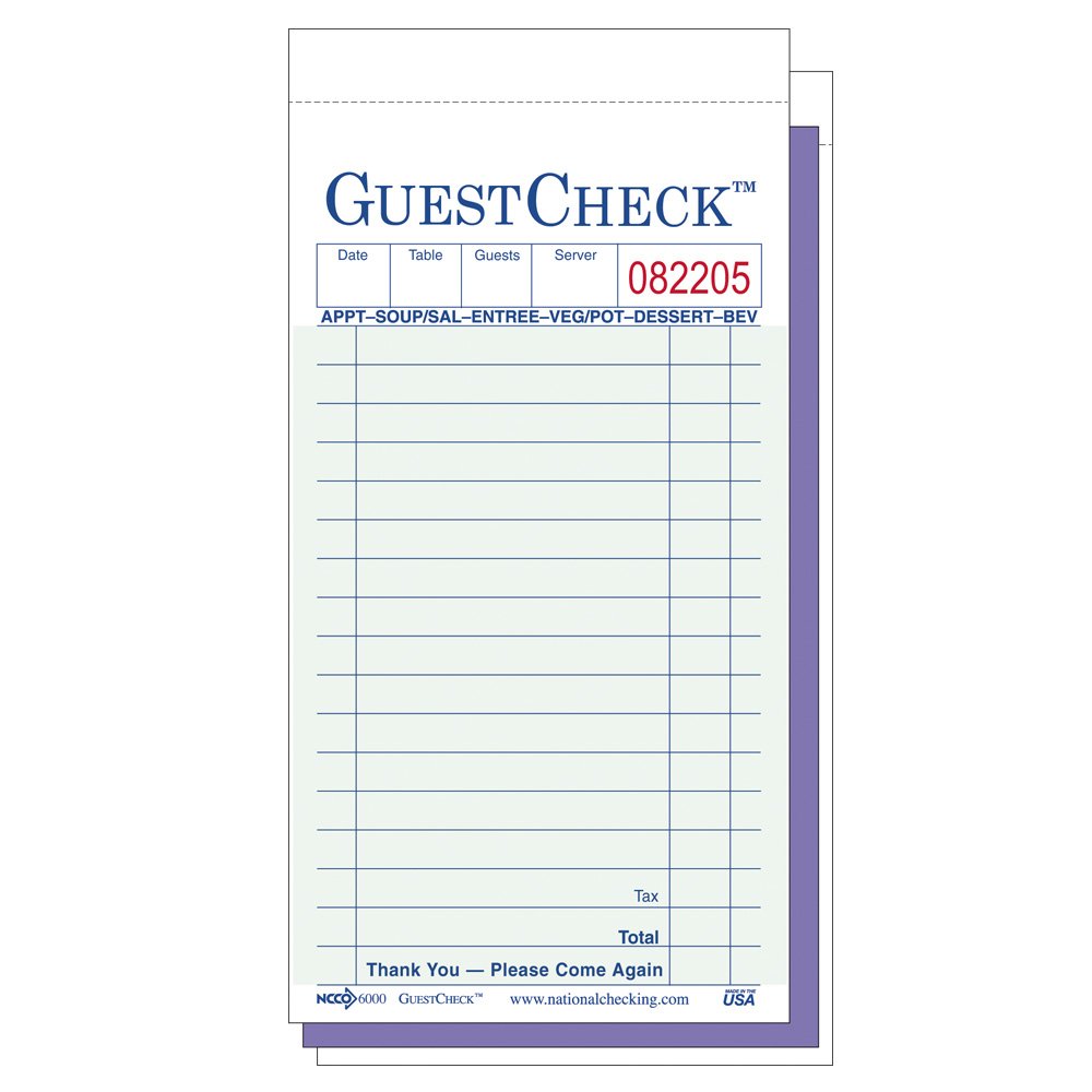 Amazon.com: NCCO Guest Check G6000SP - 1 Case with 5 Packs with 50 Two ...