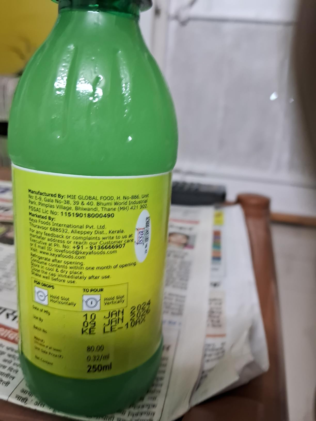 Keya Lemon Juice Concentrate 250ml | Contains Natural Lemon Juice ...