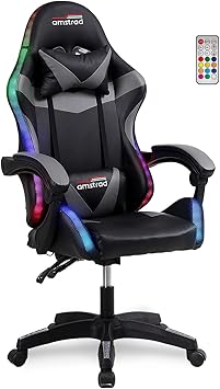 Amstrad AMS-900-LED-BK Fauteuil/Chaise de Bureau Gamer Noir Gris ...