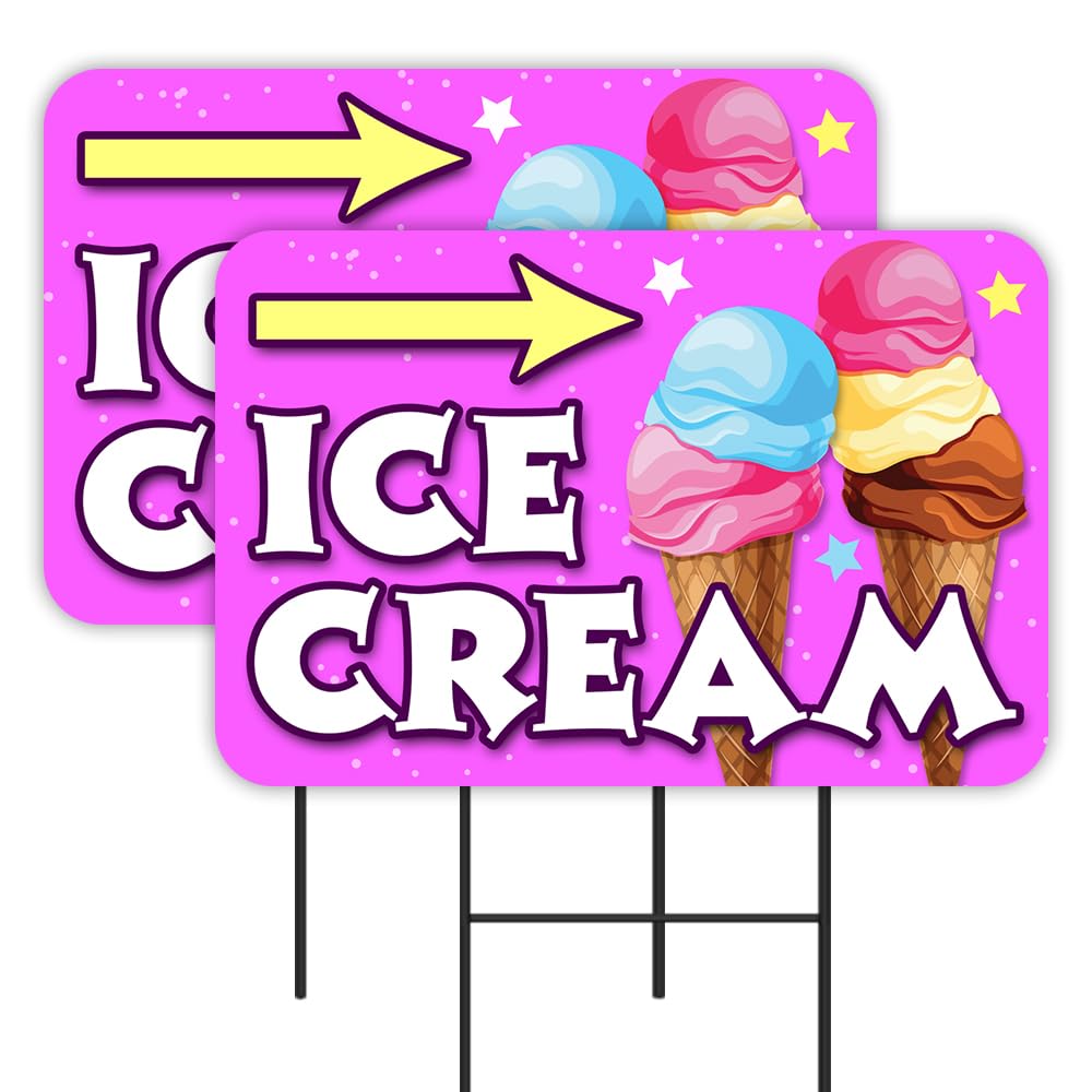 Amazon.com: ICE CREAM 2 Pack Yard Signs 16" x 24" - Double-Sided Print ...