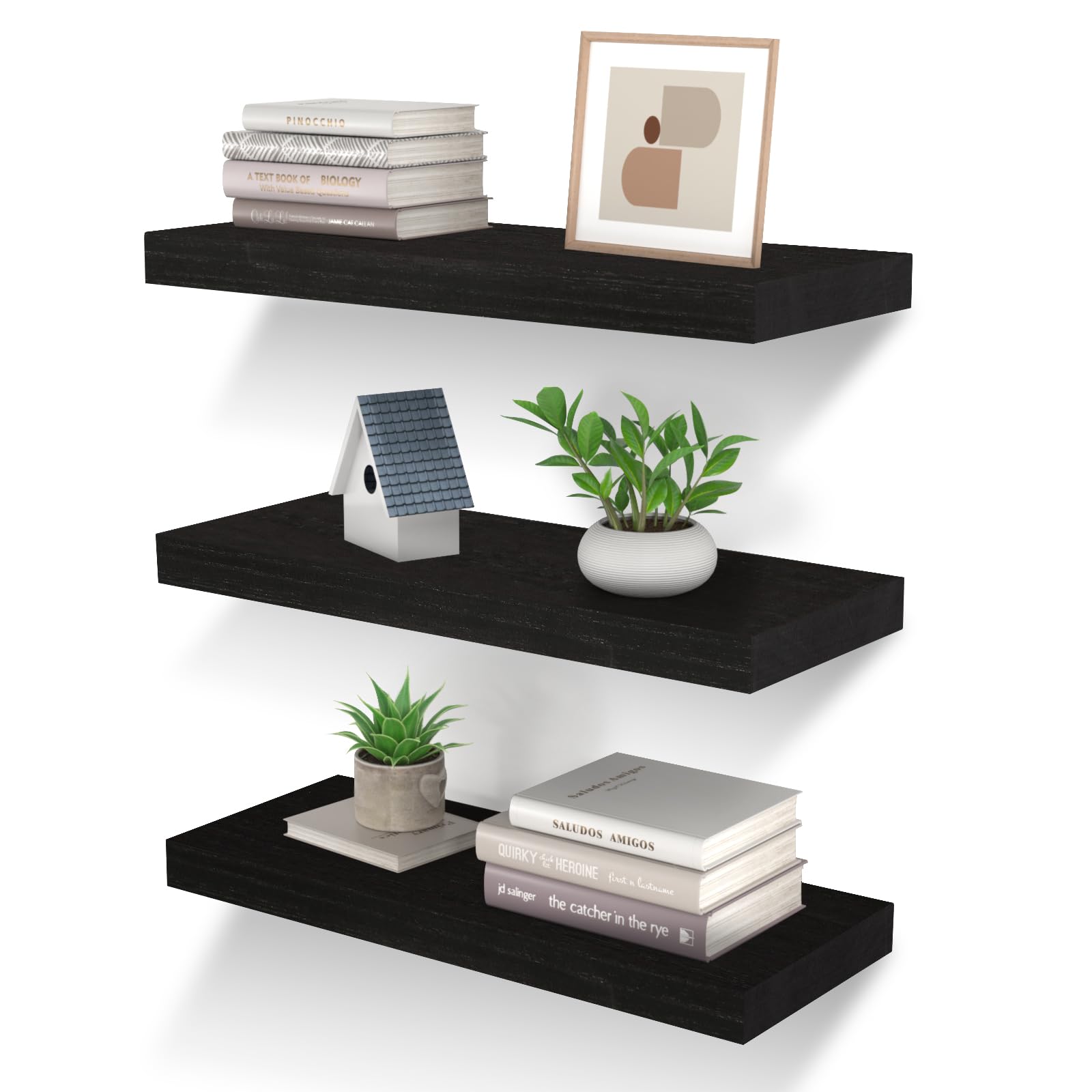 Floating Shelves Wall Shelf Solid Wood Mounted Storage for Bedroom ...