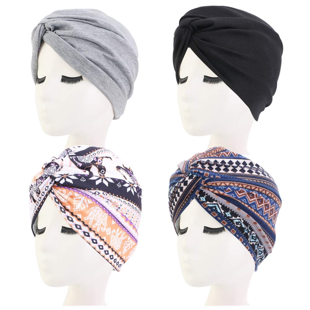 4Pcs Women Turban Cap, Cotton Chemo Turban Beanie Hat African Head ...