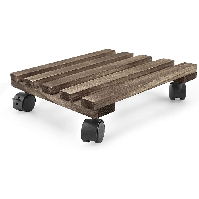 Buy KONKY Plant Caddy Wooden,12 Inch Dark Color Wood Duty Square Plant ...