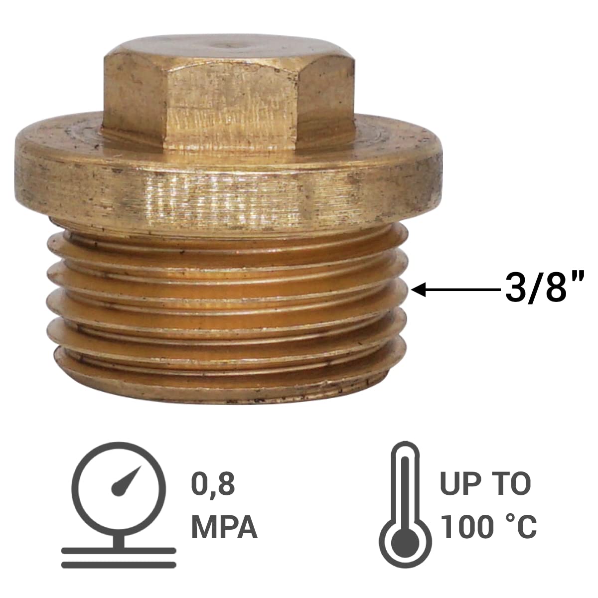 SKIR’CO (8 pcs) Brass Hex Head Flanged Plug 3/8″, Male Blanking Plug ...