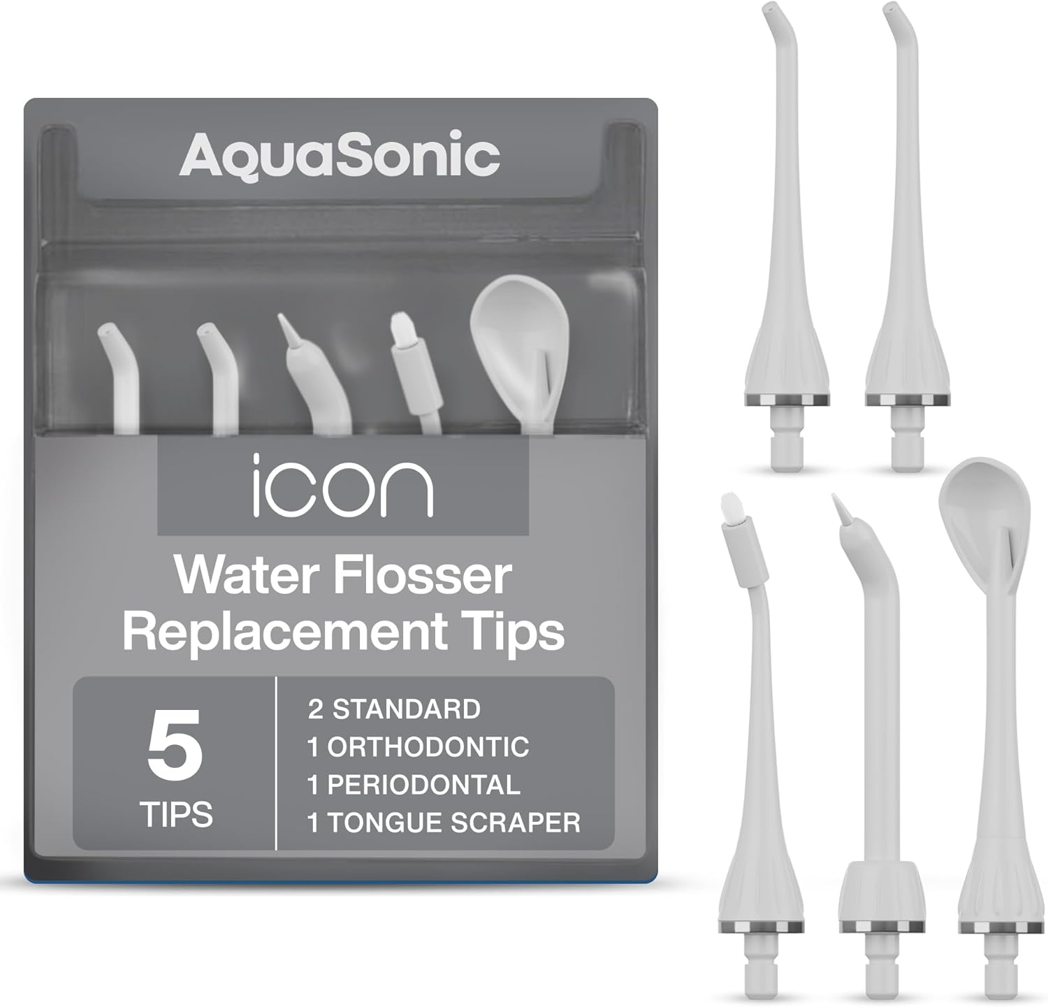 Amazon.com: AquaSonic Icon Water Flosser Replacement Tips – 5 Tips, 4 ...