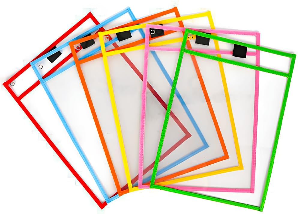 Rukinovi 6Pcs Dry Erase Pockets,Reusable Plastic Sleeves,Clear Wipeable ...