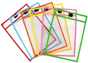 Rukinovi 6Pcs Dry Erase Pockets,Reusable Plastic Sleeves,Clear Wipeable ...