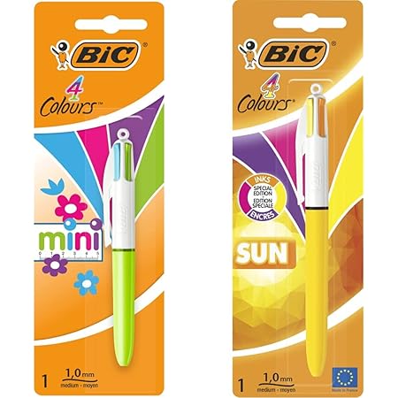 BIC 4 Couleurs Mini Stylo-Bille - Couleurs Fashion Assorties, Blister ...