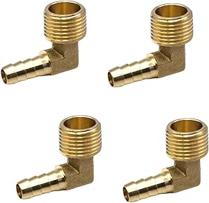 4 Pcs Brass 90 Degree Elbow, 3/8 Inch Hose Barb to 1/2 Inch NPT Male Barbed Elbow Fitting for ...