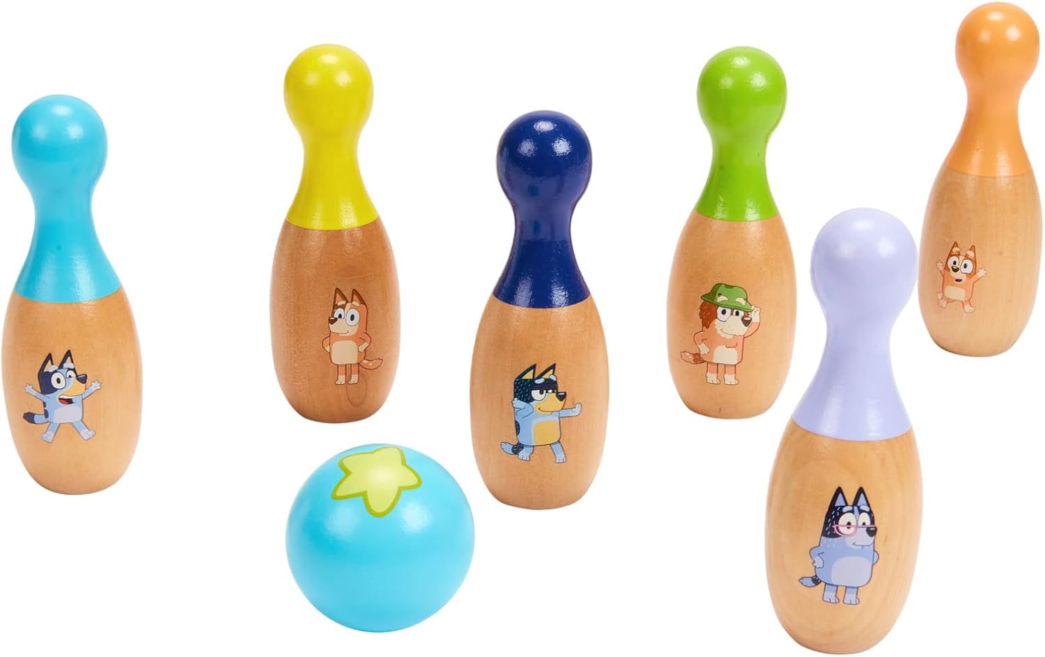 Amazon.com: Bluey – Wooden Bowling “Skittles” Set, Indoor & Outdoor ...