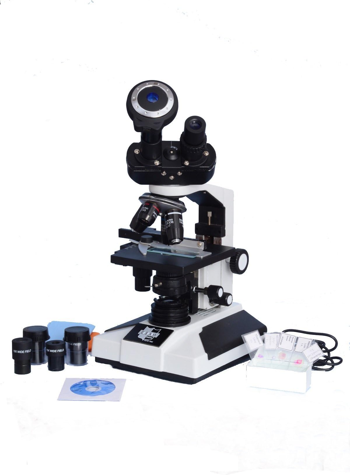 ESAW 2500X Compound Medical Microscope with 100 Prepared Microscopes ...