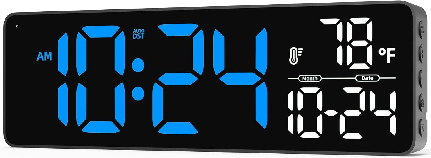 Amazon.com: Large LED Digital Wall Clock with Date, Temperature, Auto ...