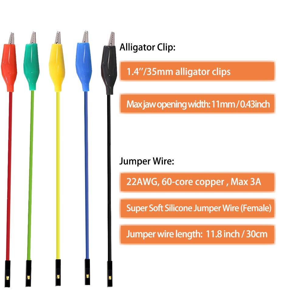 Snapklik.com : Alligator Clip To Breadboard Jumper Wires, 10pcs 12 Inch ...