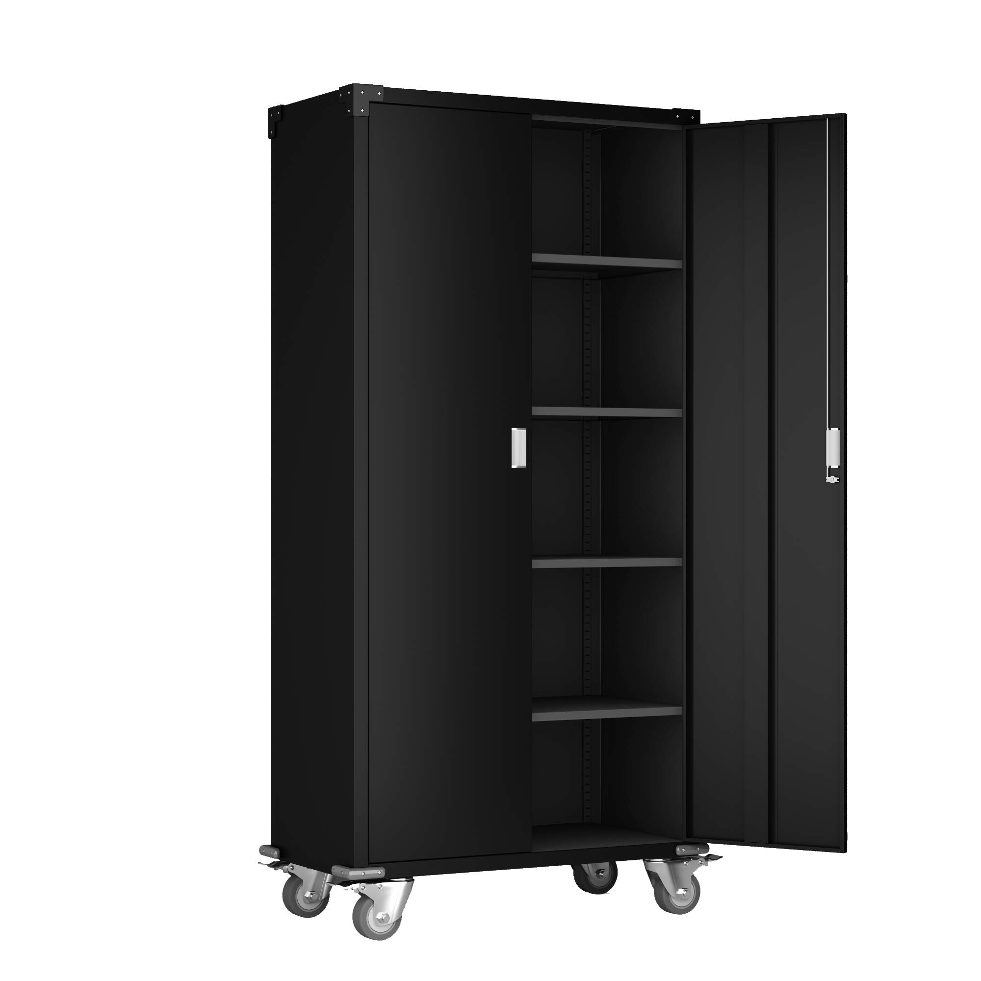 AOBABO 72 Tall Metal Storage Cabinet With Wheels Black Color Storage aobabo-72-tall-metal-storage-cabinet-with-wheels-black-color-storage