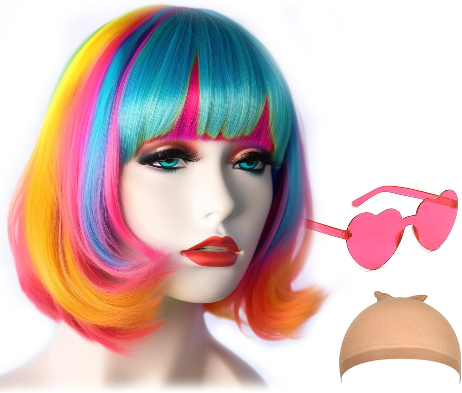 Amazon.com : LIULIUBTY Short Bob Hair Wigs Straight with Flat Bangs ...