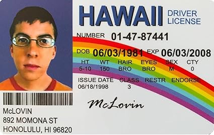 Superbad McLovin Novelty Fake Driving Licence, McLovin ID Fake Card ...