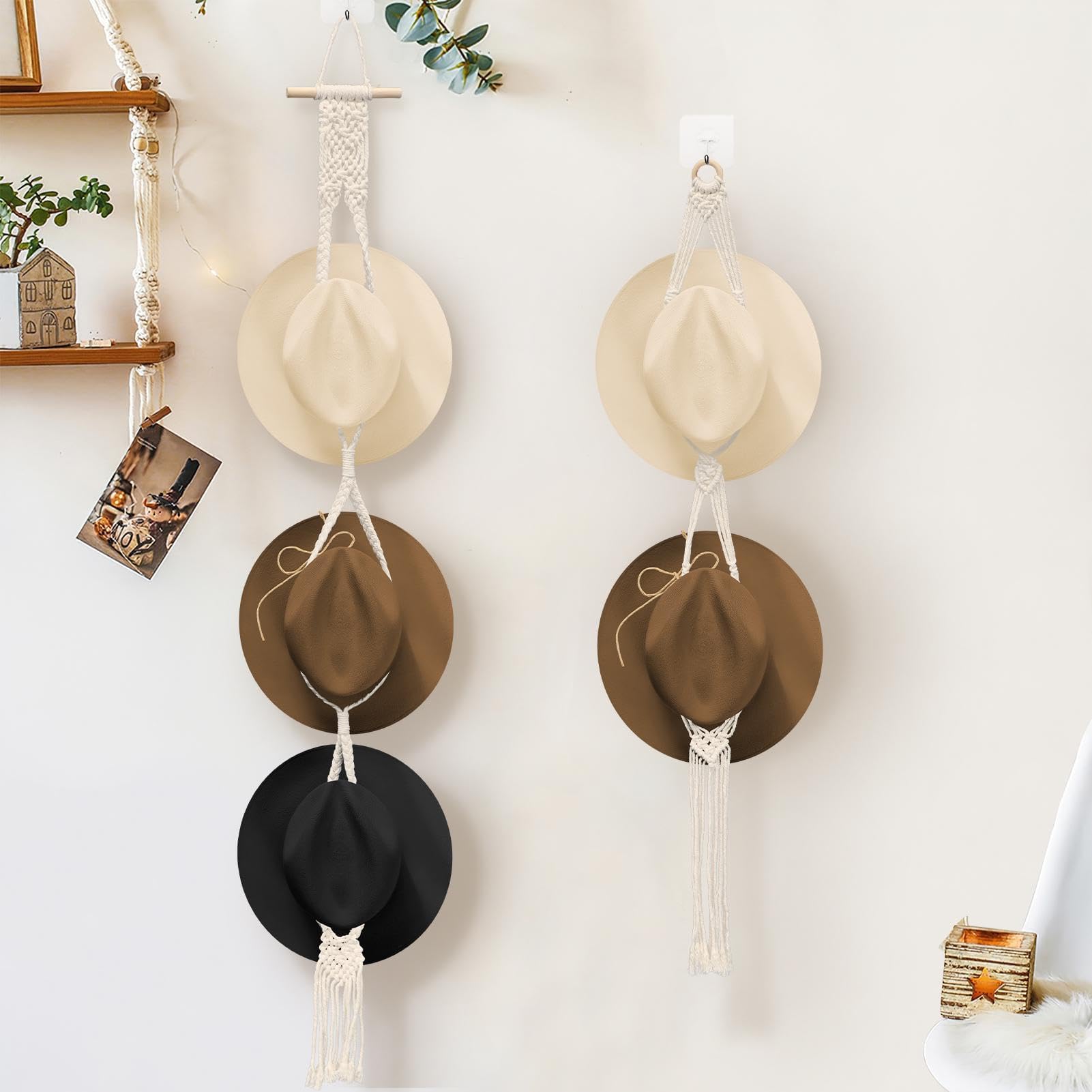 LAOJU Macrame Hat Rack, Hat Hanging Holder Wall Hanging Boho Hats ...
