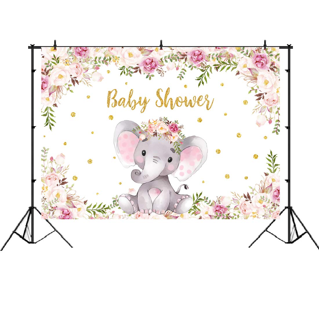 Girl Elephant Baby Shower Backdrop Purple Floral Elephant Baby Shower ...