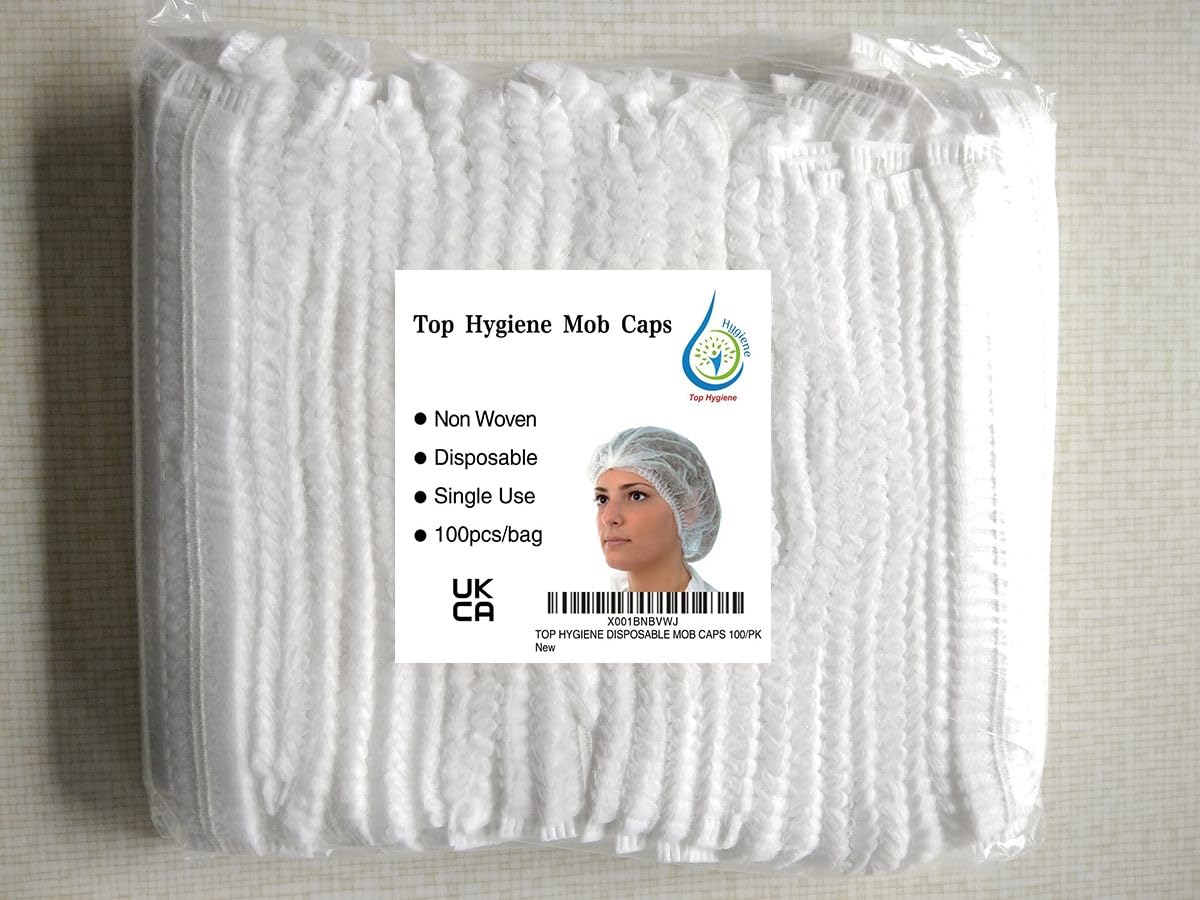 TOP HYGIENE WHITE DISPOSABLE MOB CAPS 100/PK, Catering Hair net Covers ...