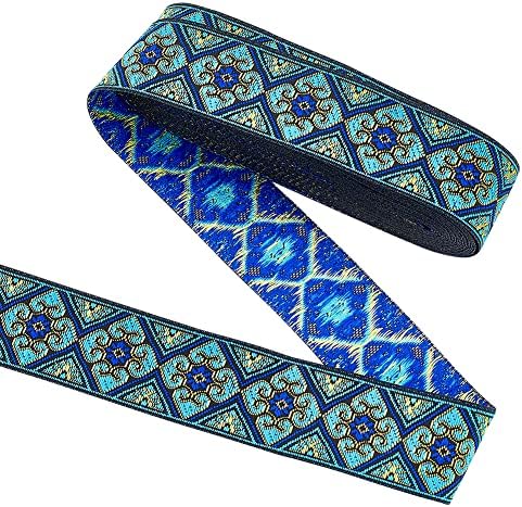 GORGECRAFT Ethnic Jacquard Ribbon 33mm Wide Double Side Blue Floral ...