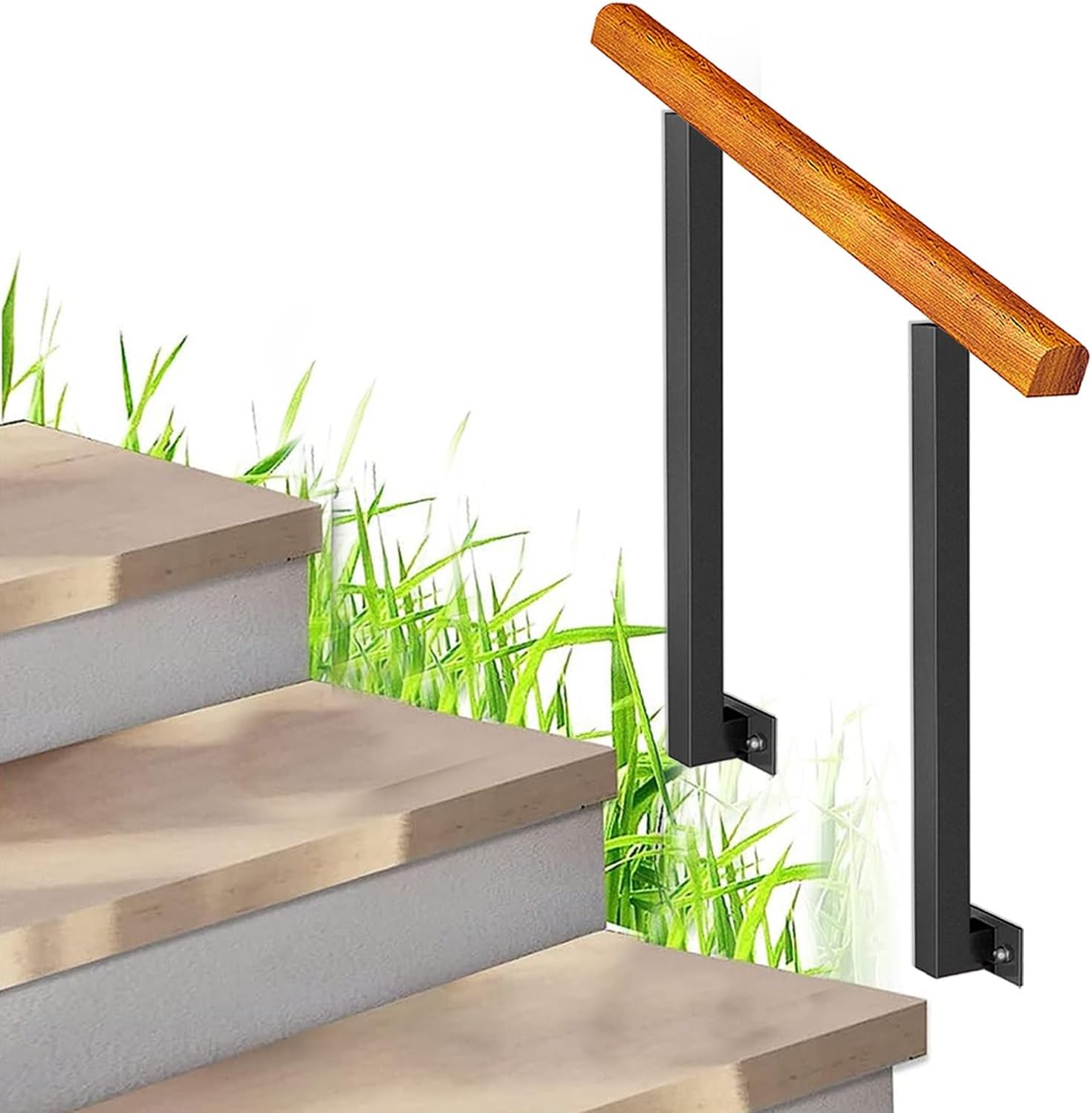 Outdoor Stair Railing, External Outside Metal Wrought Iron Handrail Fit ...