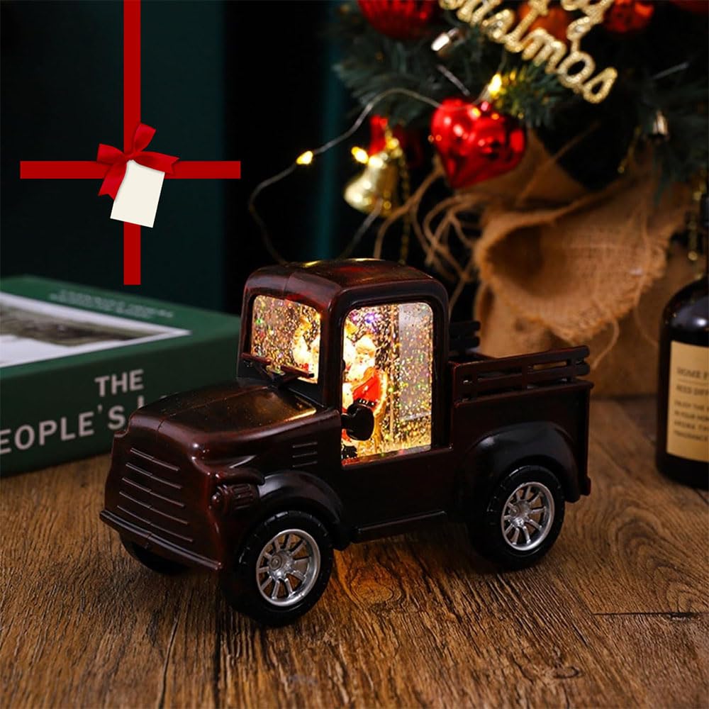 Amazon.com: Mini Lighted Truck Decor,Santaclausdrivingtractorornaments ...