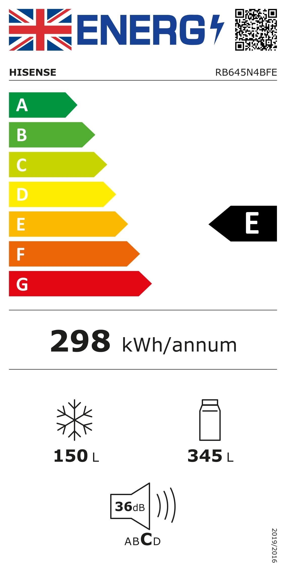 Hisense RB645N4BFE 495L Total No Frost Freestanding Fridge Freezer ...